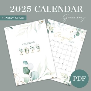 Printable Calendar 2025, A5, Sunday Starts, Greenery Style - Etsy