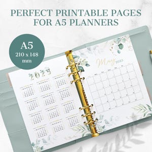 Printable Calendar 2025, A5, Sunday Starts, Greenery Style - Etsy