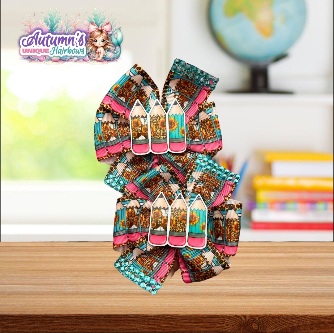 Pencil Hair Bows | Back to School | Hair Bows | Ribbon Bows | Pigtails ...