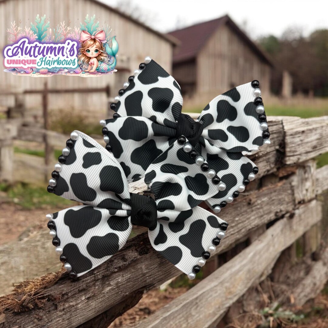 Cow Hair Bows | Farm Animals | on the Farm | Hair Bows | Ribbon Bows ...