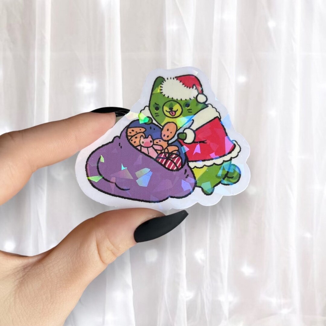 Christmas Sticker Cat Grinch Presents Cartoon Holographic Kindle Water ...