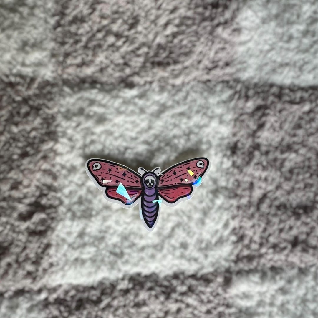 Death Moth Sticker Spooky Cute Holographic Kindle Kobo E Reader Laptop ...