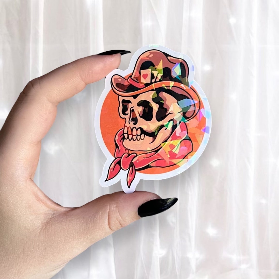 Vintage Cowboy Skelton Death Western Sticker Holographic Kindle Car ...