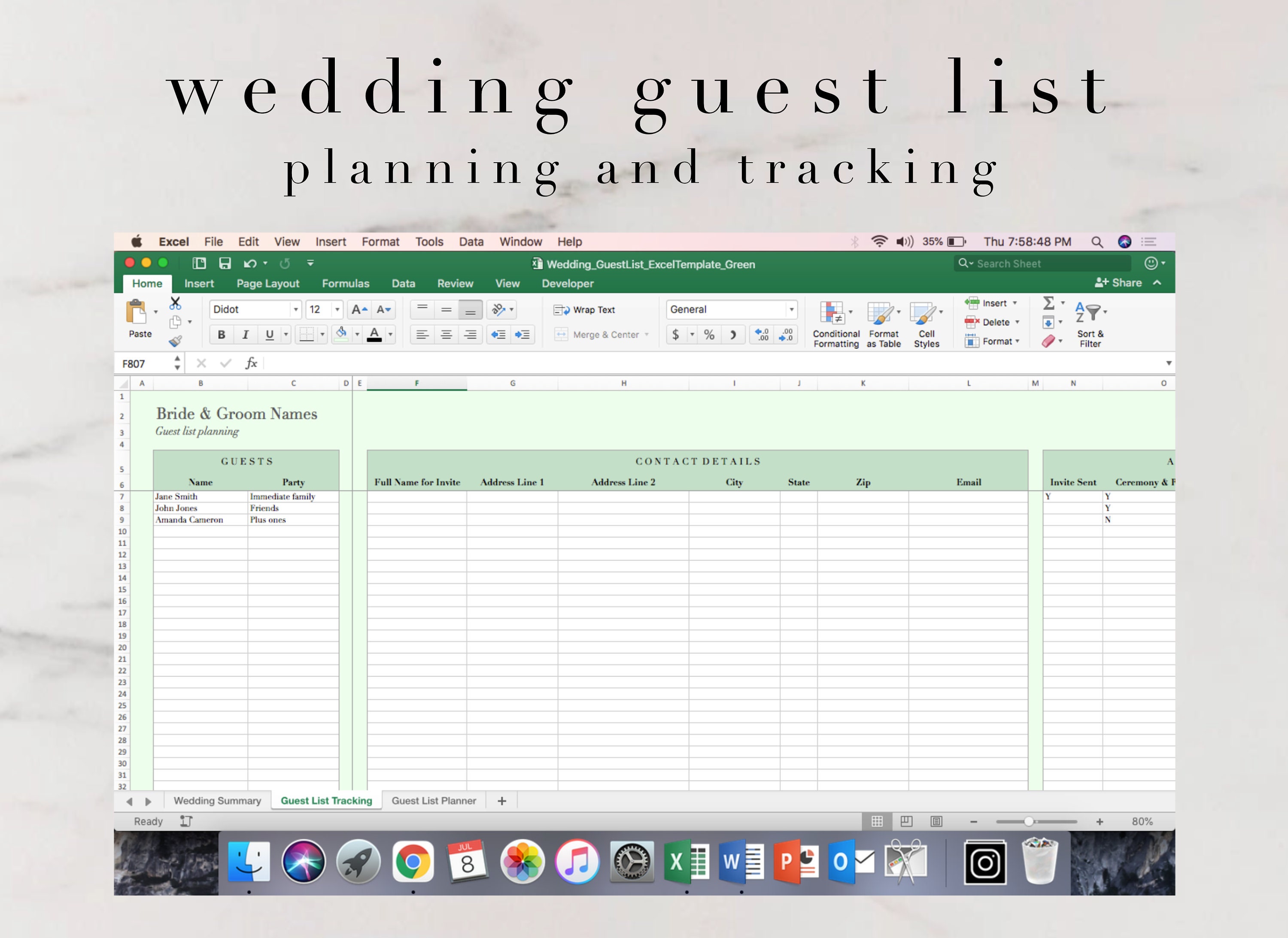 Excel Wedding Guest List Planner Event Guest List Tracker Etsy