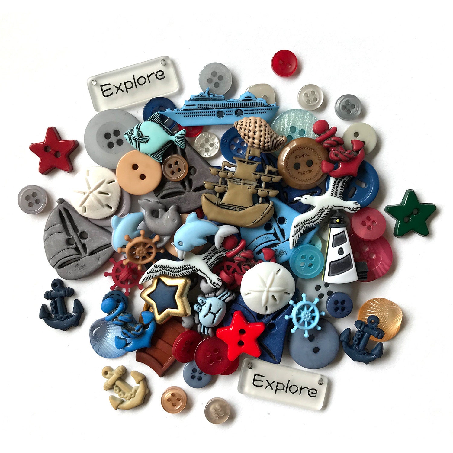 50 Nautical Theme Buttons: Value Pack for Crafts, Sewing DIY Projects ...