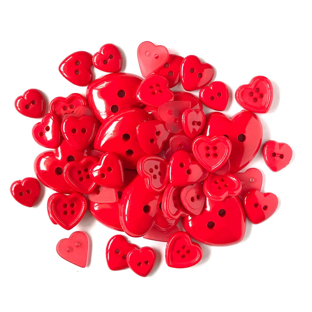 50 Red Heart Buttons: Bulk Value Pack for Crafting, Sewing, DIY ...