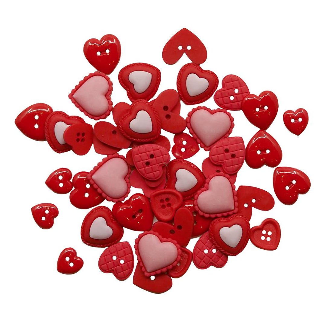 50 Red and Pink Heart Buttons for Valentine's Day Crafts, Sewing ...
