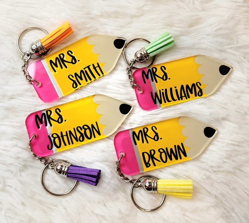 Custom Teacher Pencil Keychain - Etsy
