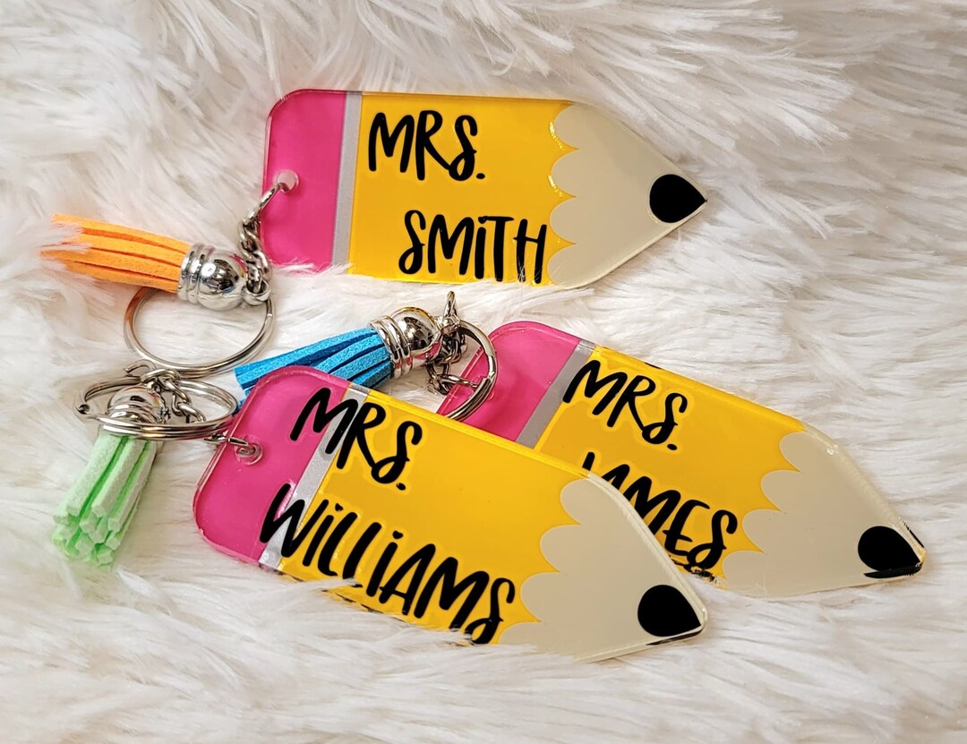 Custom Teacher Pencil Keychain - Etsy