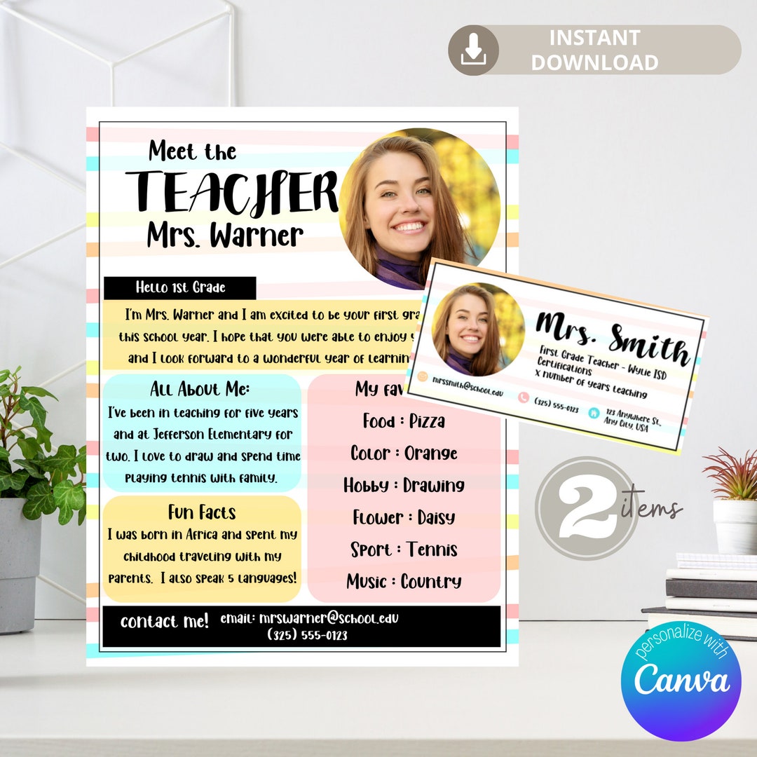 Stripes Meet the Teacher Digital Signature Back to School Editable ...