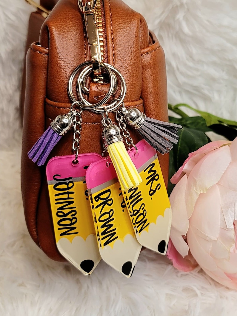 Custom Teacher Pencil Keychain - Etsy