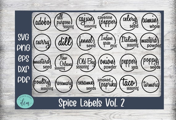 Spice Labels SVG Pantry Decals Volume 2 Kitchen Pantry | Etsy