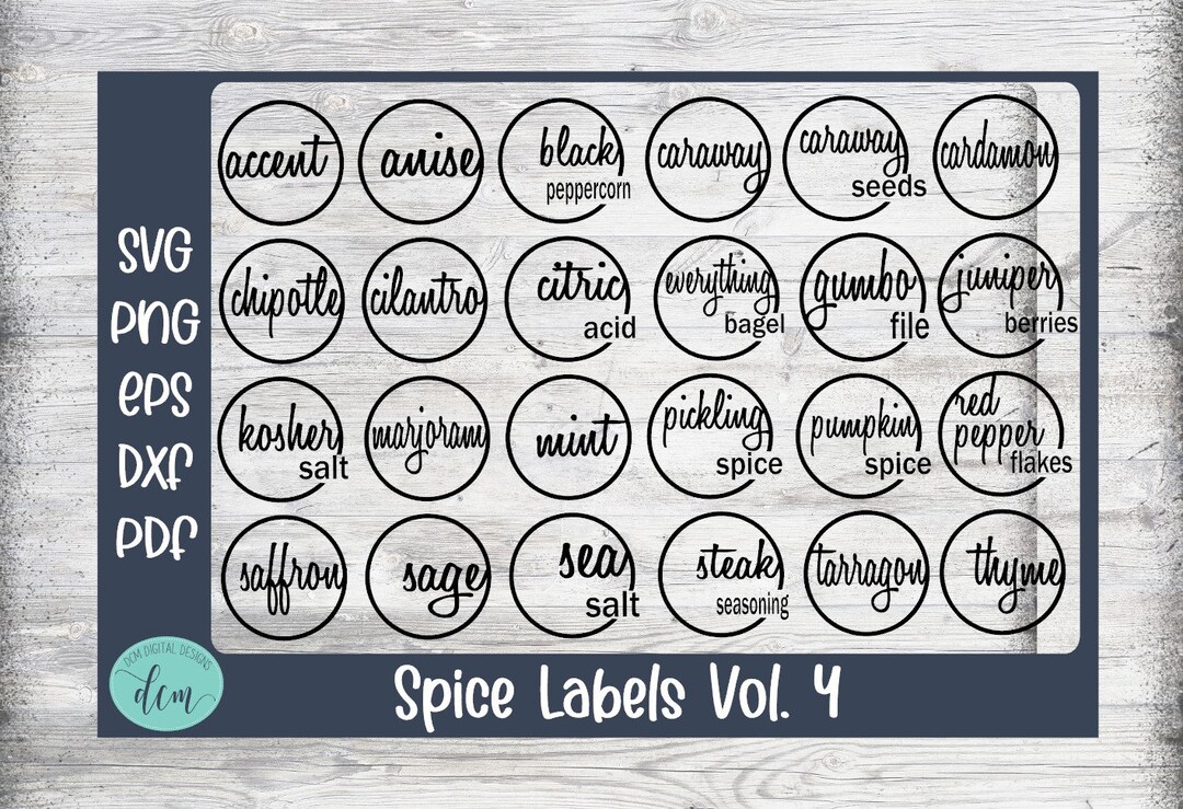 Spice Labels Volume 4, Kitchen Pantry Decals, Spice Label Svg, Home ...