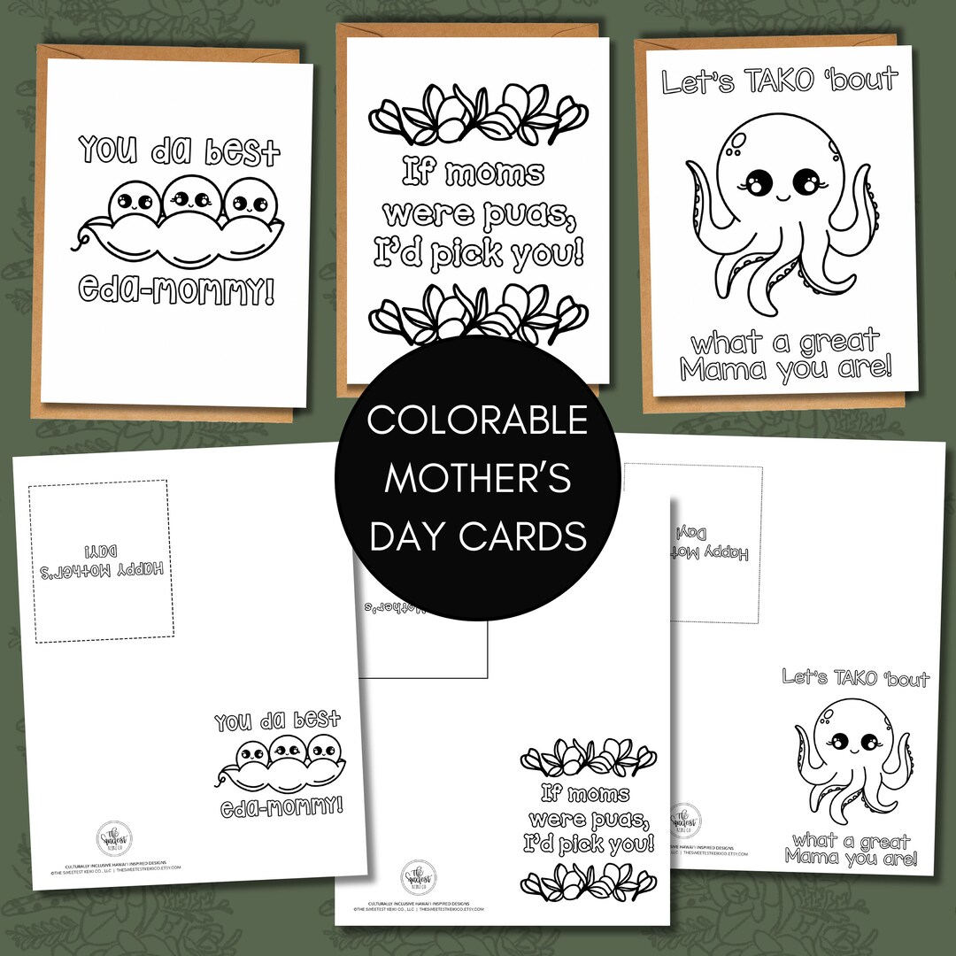 Printable & Colorable Mother's Day Greeting Cards - Set of 3 // Instant ...