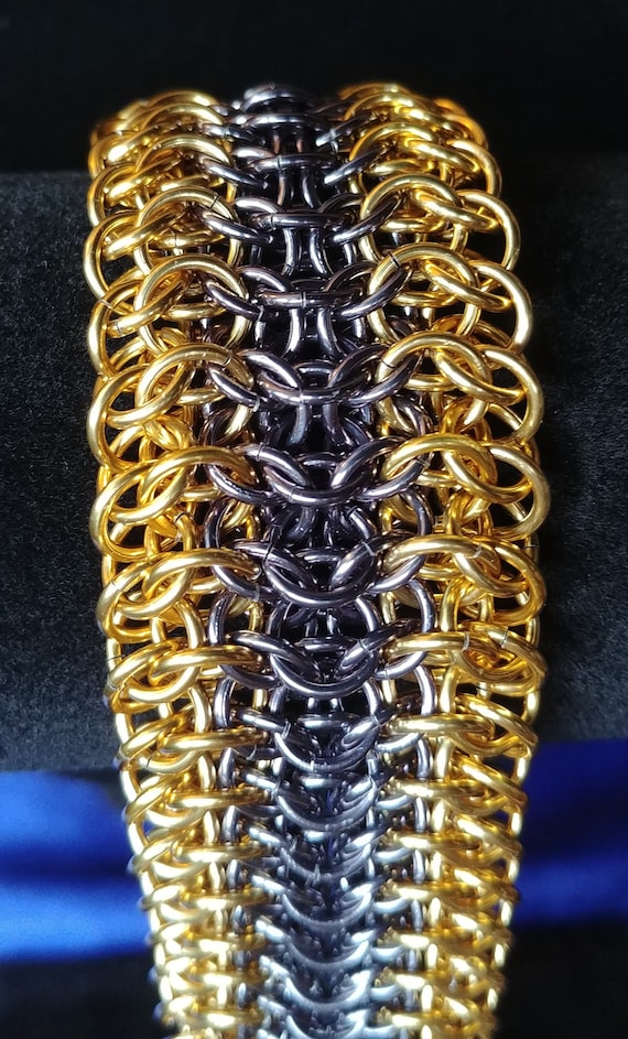 Gold and Black Ice Interwoven Chain Maille Bracelet | Etsy