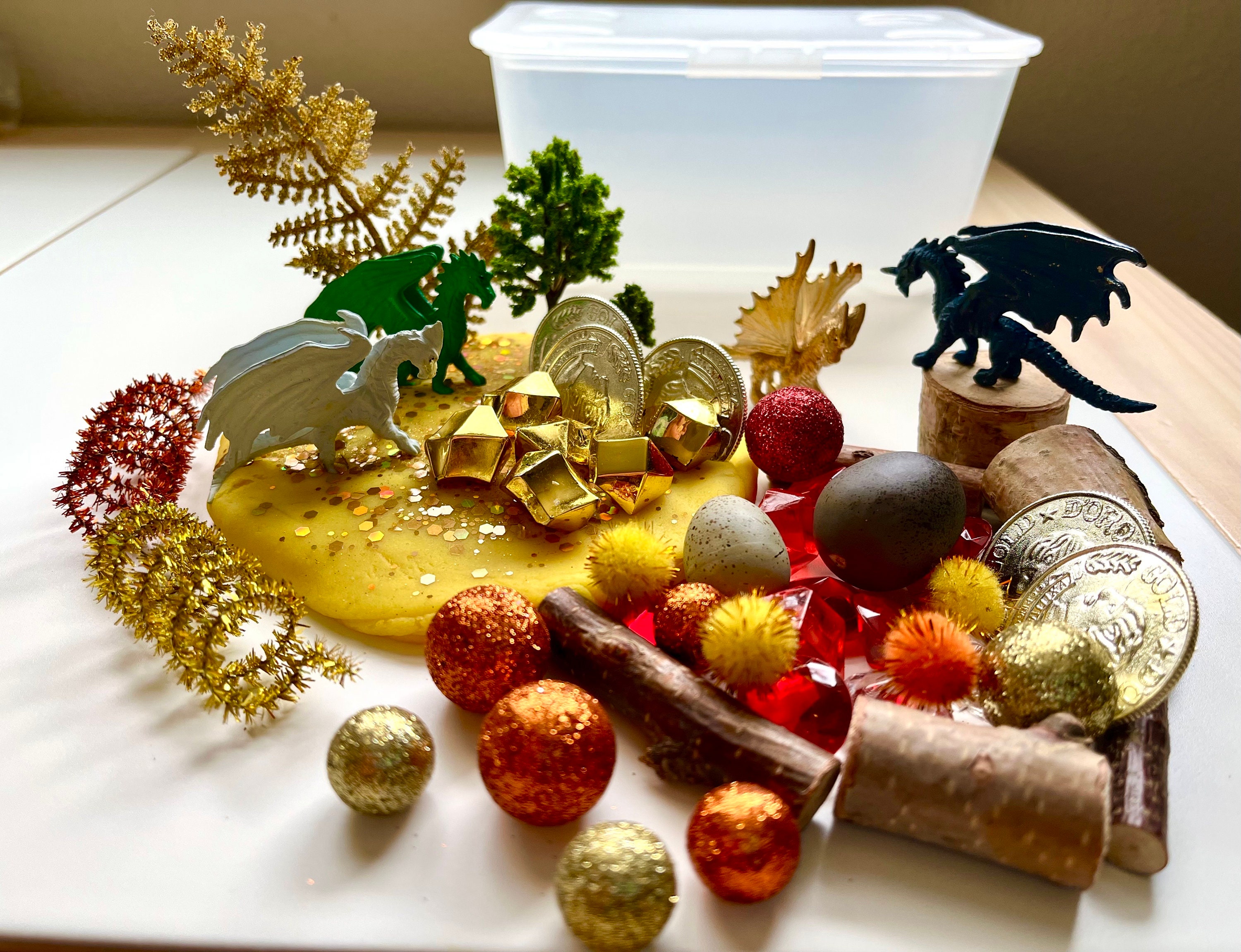 Dragon Mini Sensory Bin | Play Dough Sensory Kit | Treasure | Dragon’s ...