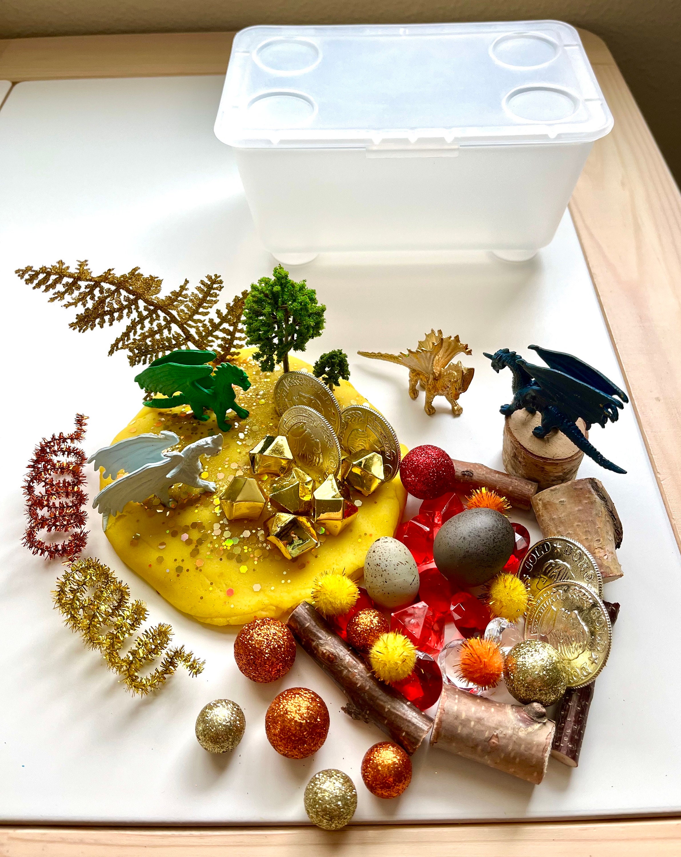 Dragon Mini Sensory Bin | Play Dough Sensory Kit | Treasure | Dragon’s ...