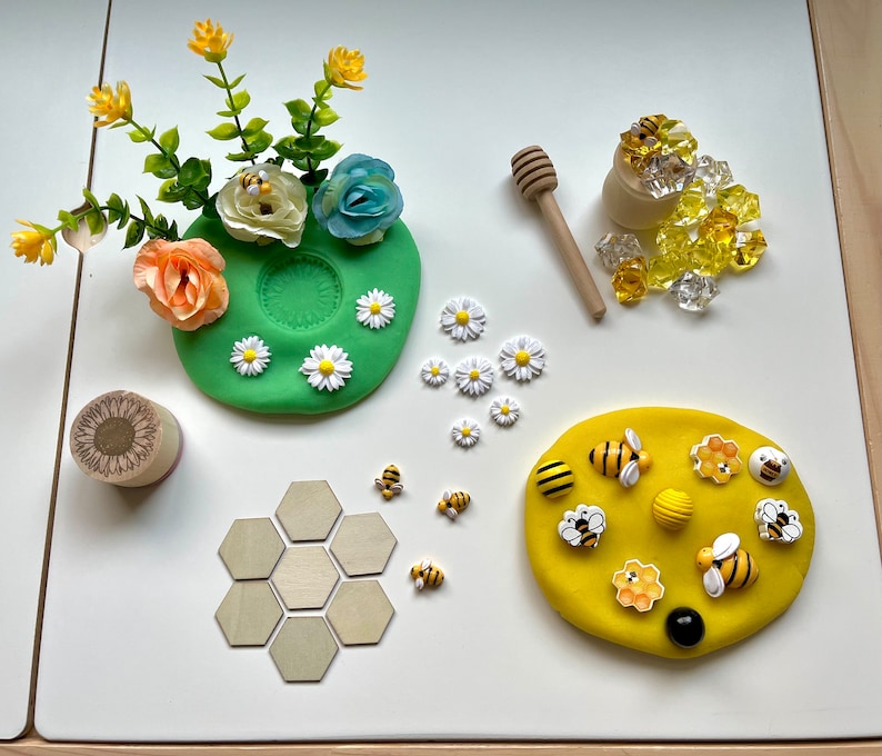Honey Bee Sensory Kit Play Dough Sensory Bin Pollinator - Etsy