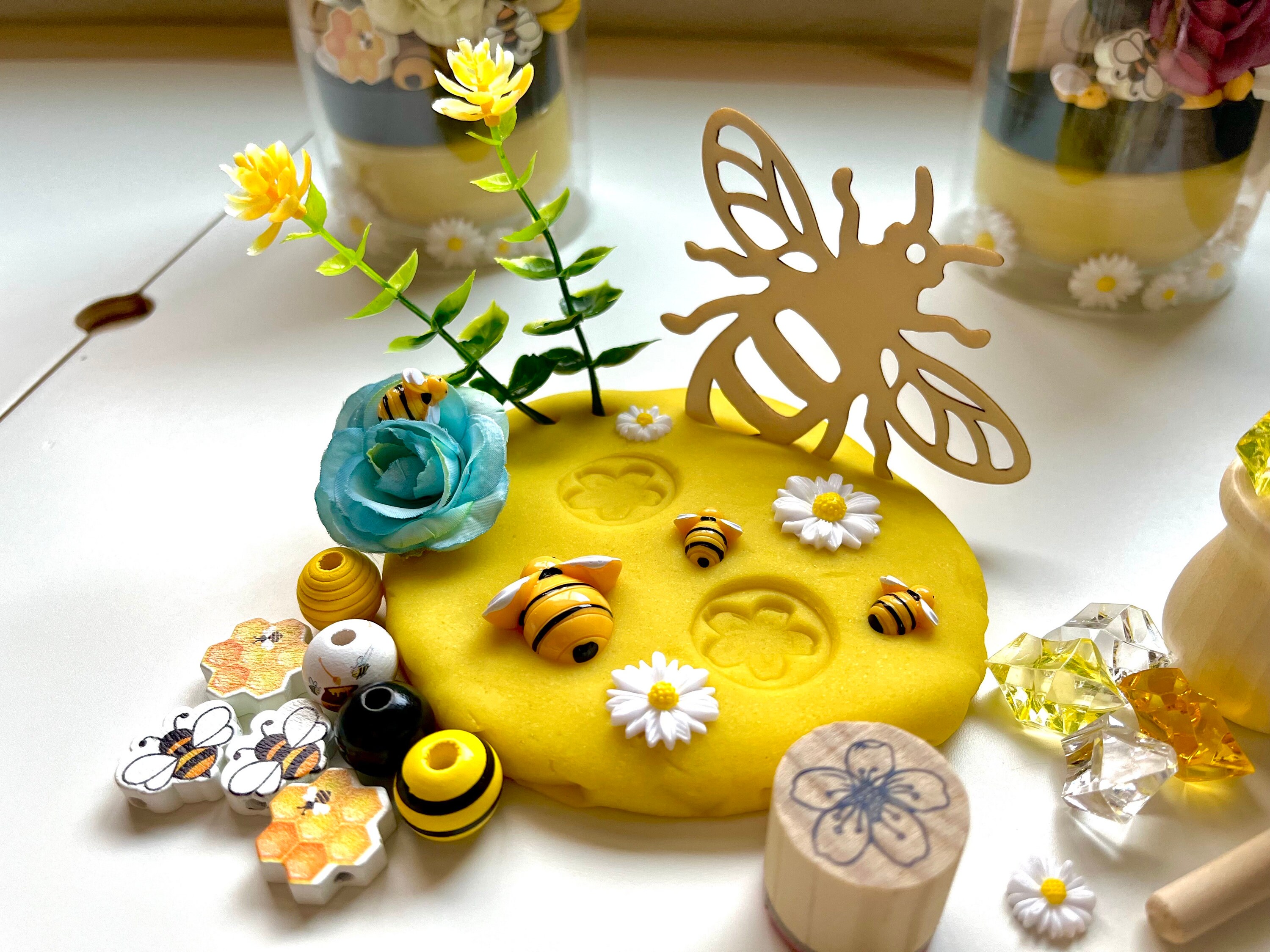 Honey Bee Sensory Dough Jar Play Dough Sensory Kit Pollinator Sensory ...