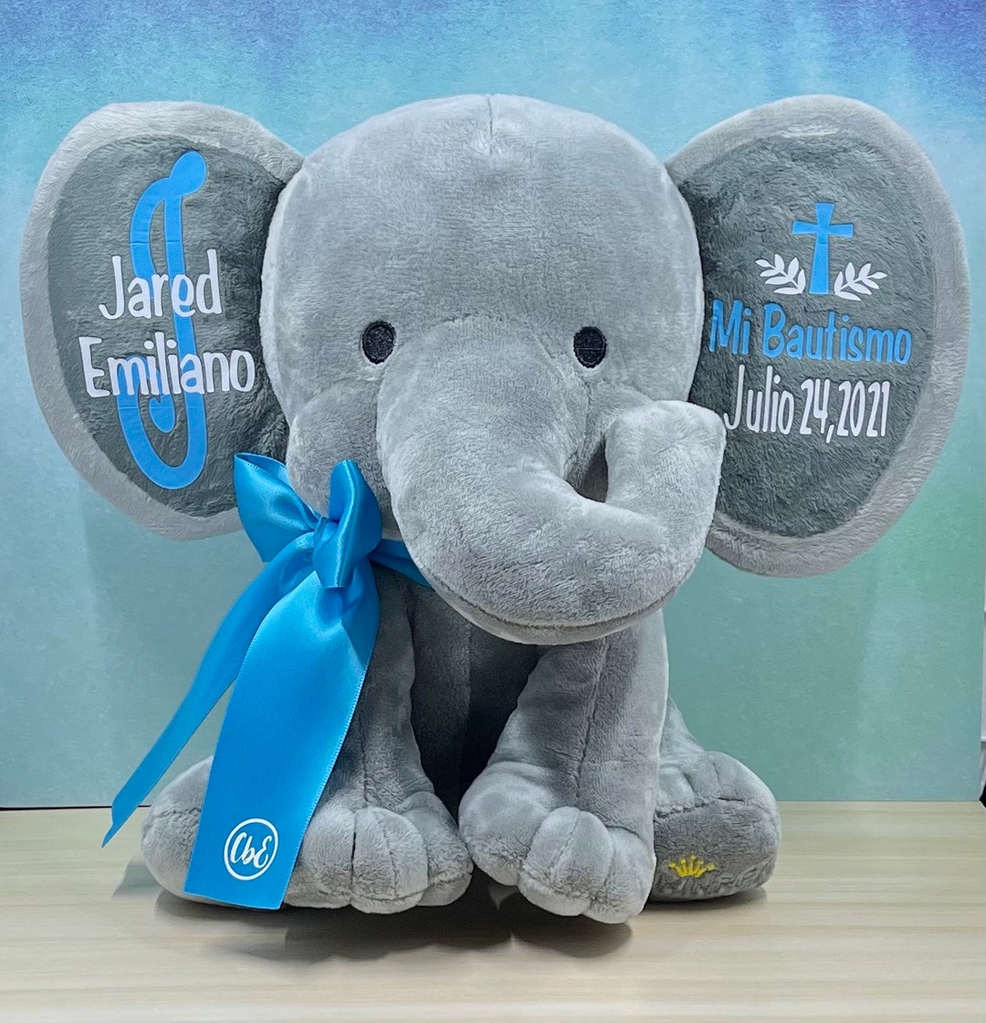 Personalized Stuffed Elephant Plush Baptism Gift Elephant Toy ...