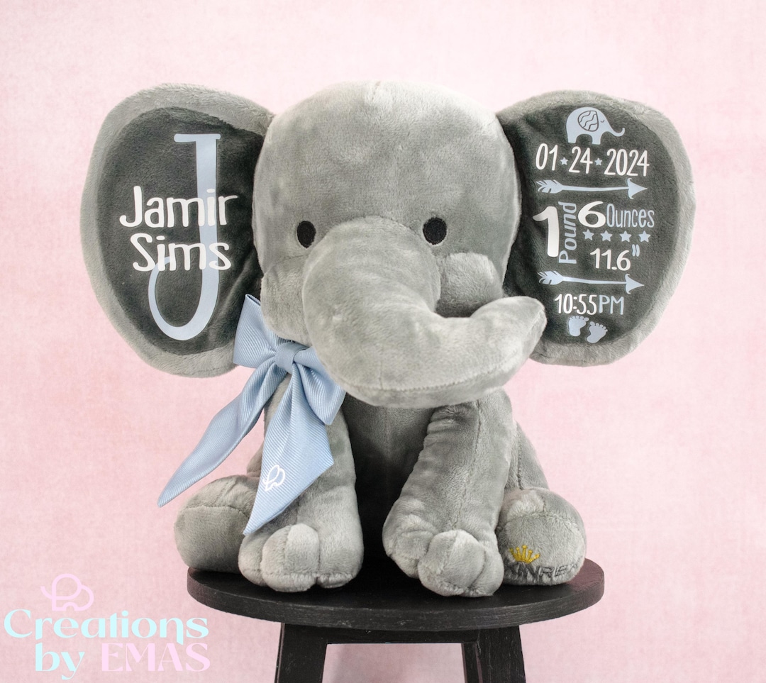 Personalized Birth Stats Elephant – Baby Birth Announcement Plush ...