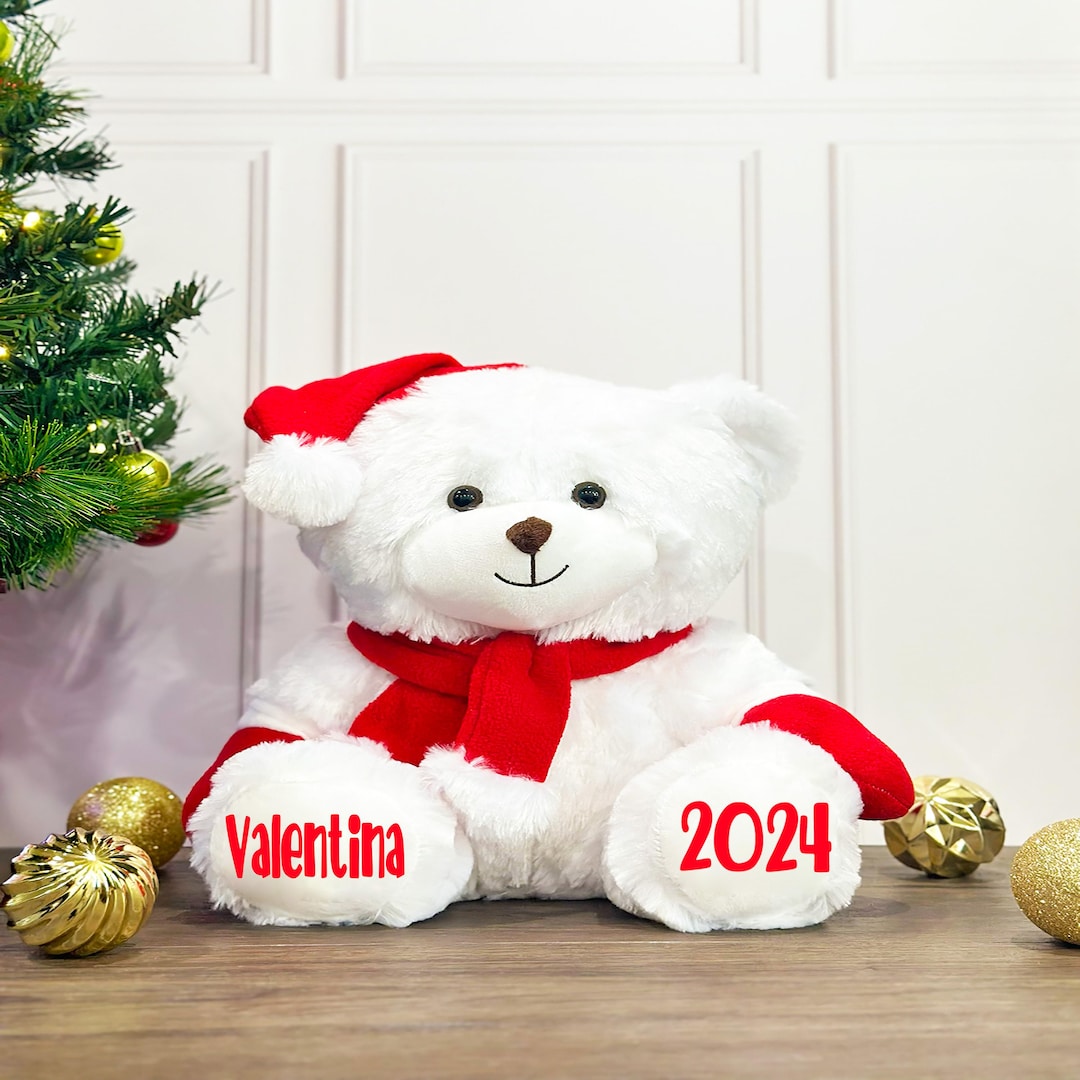 Personalized Christmas Stuffed Animal- White Santa Teddy Bear Plush Toy ...