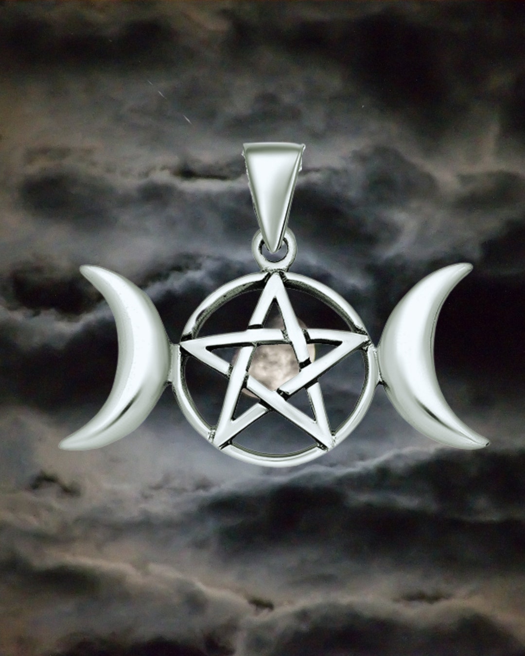 Wicca Pentacle / Triple Moon Pentagram or Celtic Knots Silver Pendant ...