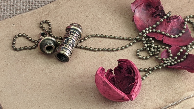 Tibetan Om Mani Brass Pendant: Prayer Wheel Keepsake With Chain, Bag ...