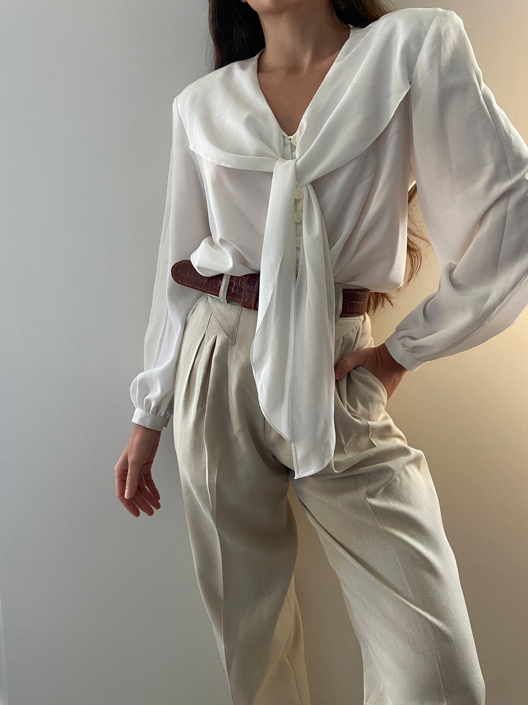 Vintage Dreamy Romantic White Sailor Puritan Collar Blouse / 80s 90s ...