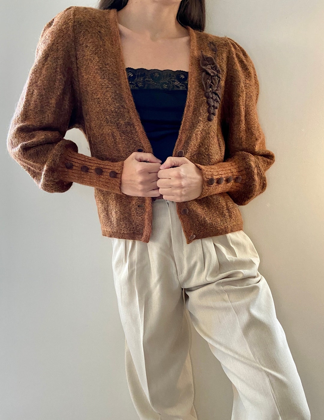 Vintage Puff Sleeve Mohair Wool Cardigan / Pfister Austria/ Russet ...