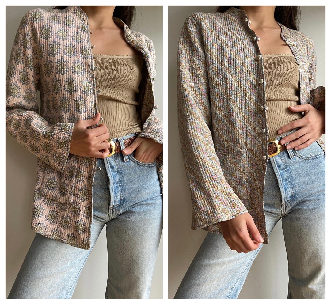 Vintage Floral Quilted Jacket /reversible Pastel Muted Tones Jacket ...