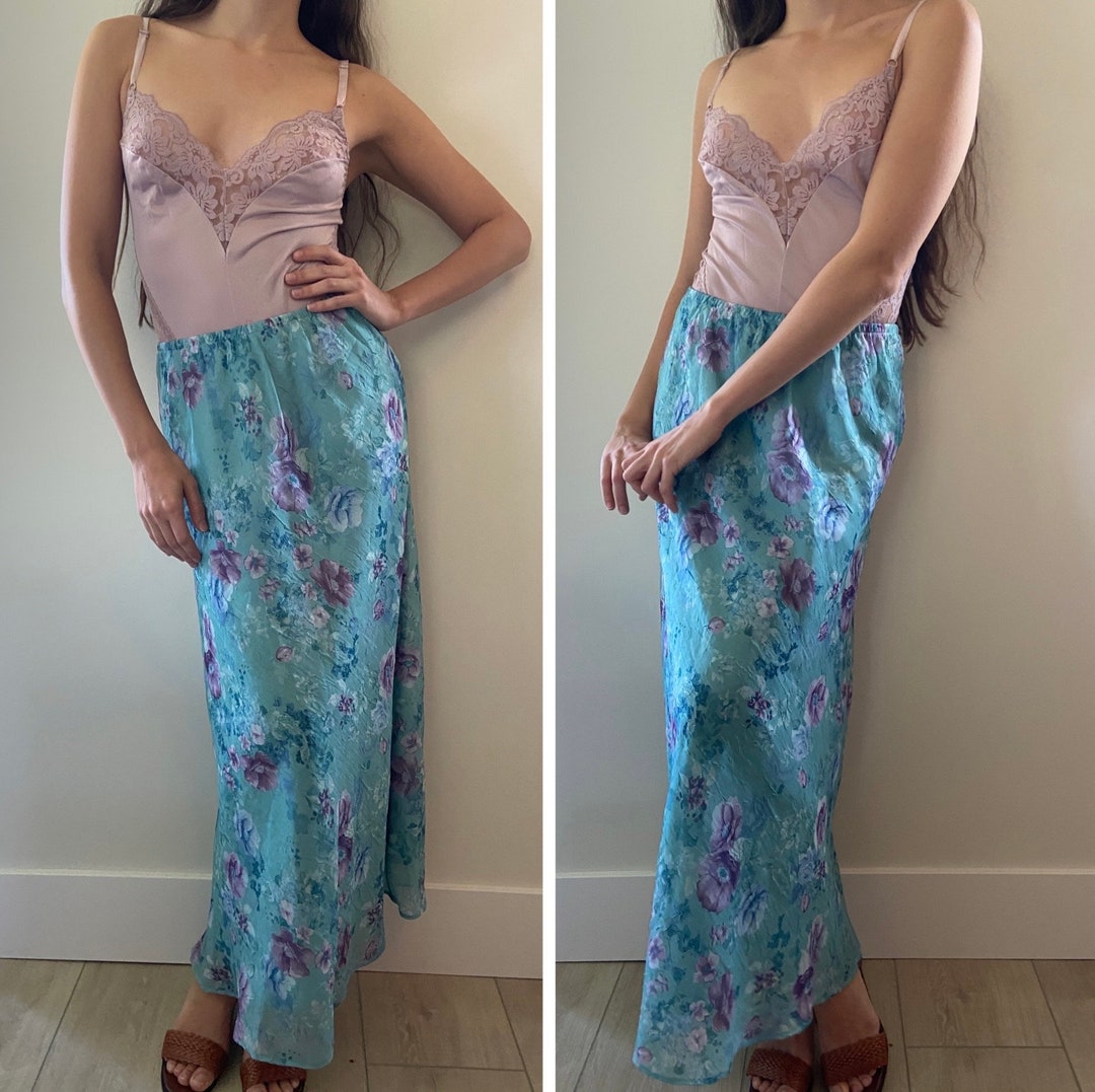 Vintage Mermaidcore Fairycore Long Maxi Floral Skirt / Ethereal Semi ...