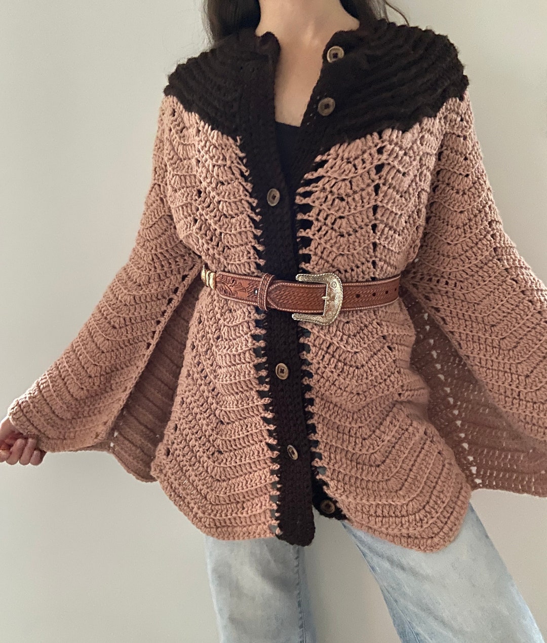 Vintage Crochet Knit Poncho Cape / Boho Hippie 60s 70s Look Poncho ...