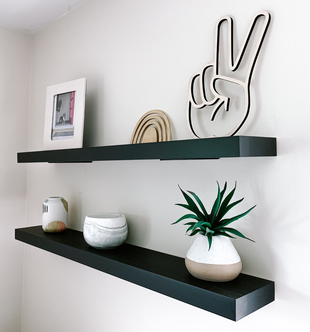 Black Solid Wood Floating Shelves | Black Floating Shelves | Solid ...