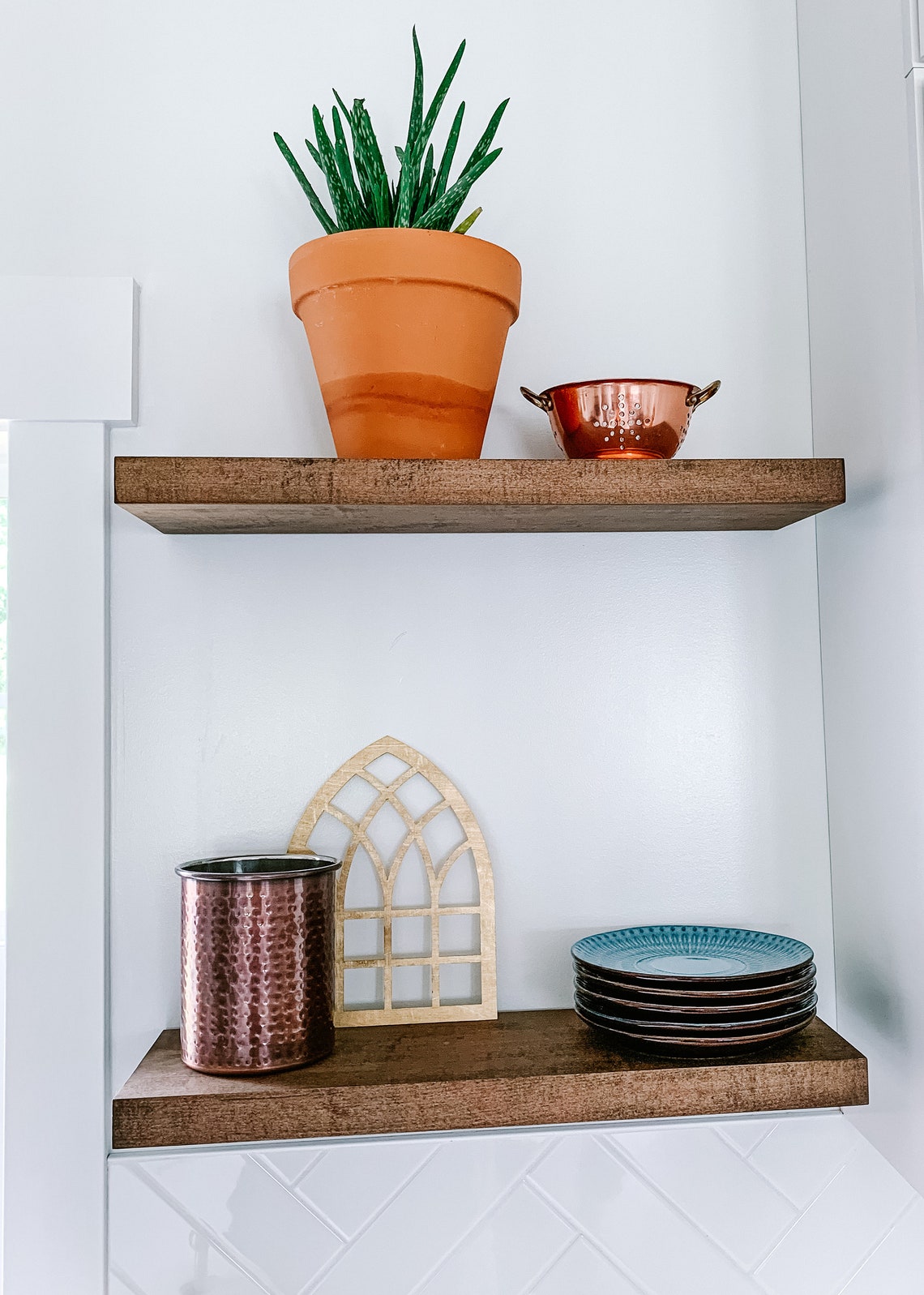 Solid Wood Stained Floating Shelves Kitchen Dishes Easy - Etsy