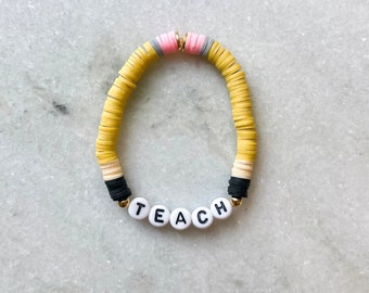 Teach Pencil Bracelet/heishi Bead Bracelet/teacher Gift/pencil Bracelet/clay Bead Bracelet ...