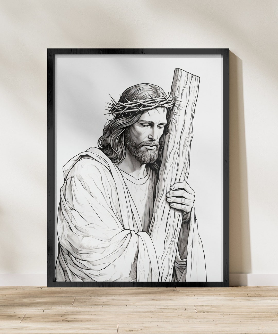 Jesus on the Cross Grayscale Adult Coloring Page - Downloadable JPEGPDF ...