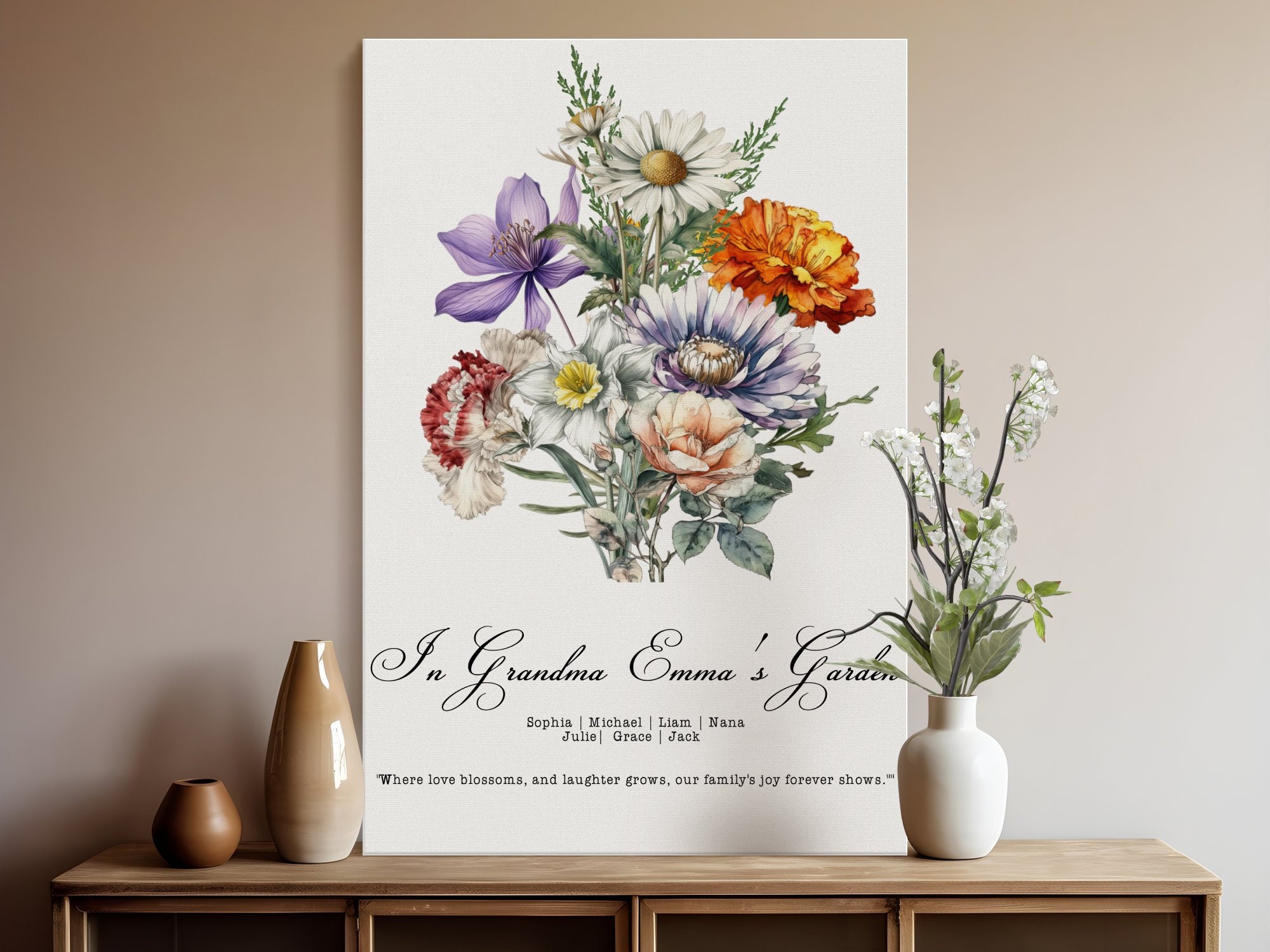 Custom Personalized Vintage Birth Flower Art Family Birth Flowers ...