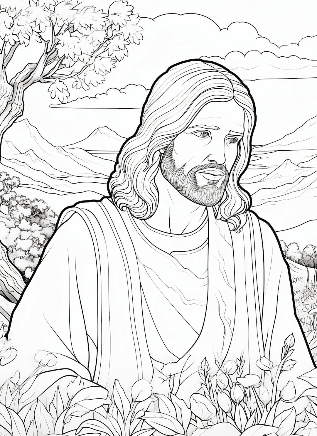 Jesus on the Mount Grayscale Coloring Page - Adult Instant Download ...