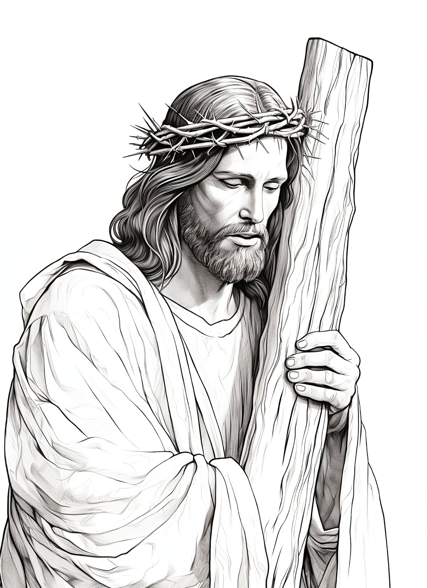 Jesus on the Cross Grayscale Adult Coloring Page - Downloadable JPEGPDF ...