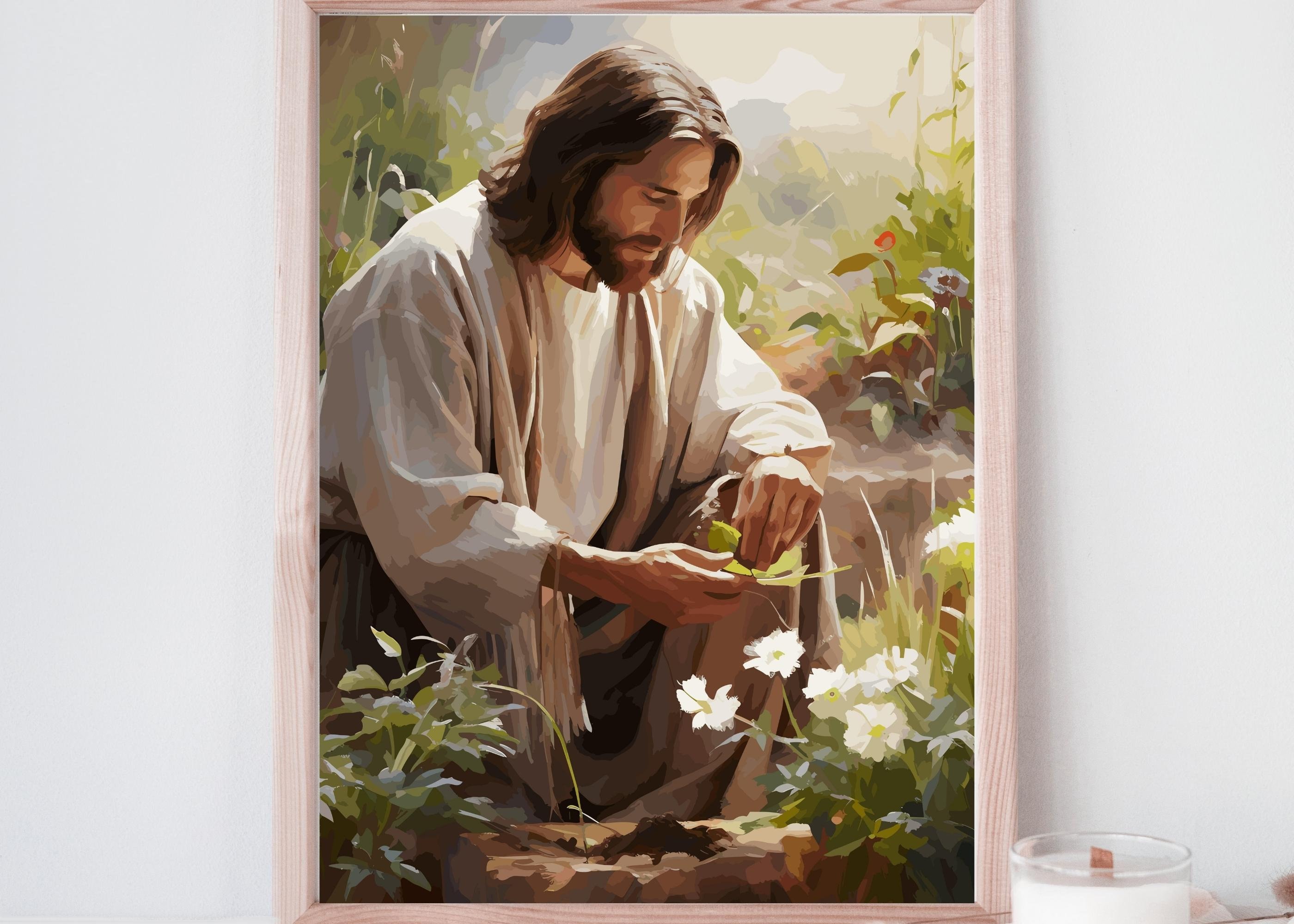 Christ and Flowers Print - LDS Art for Gardeners - Religious Portrait ...