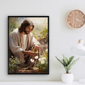 Christ and Flowers Print - LDS Art for Gardeners - Religious Portrait ...