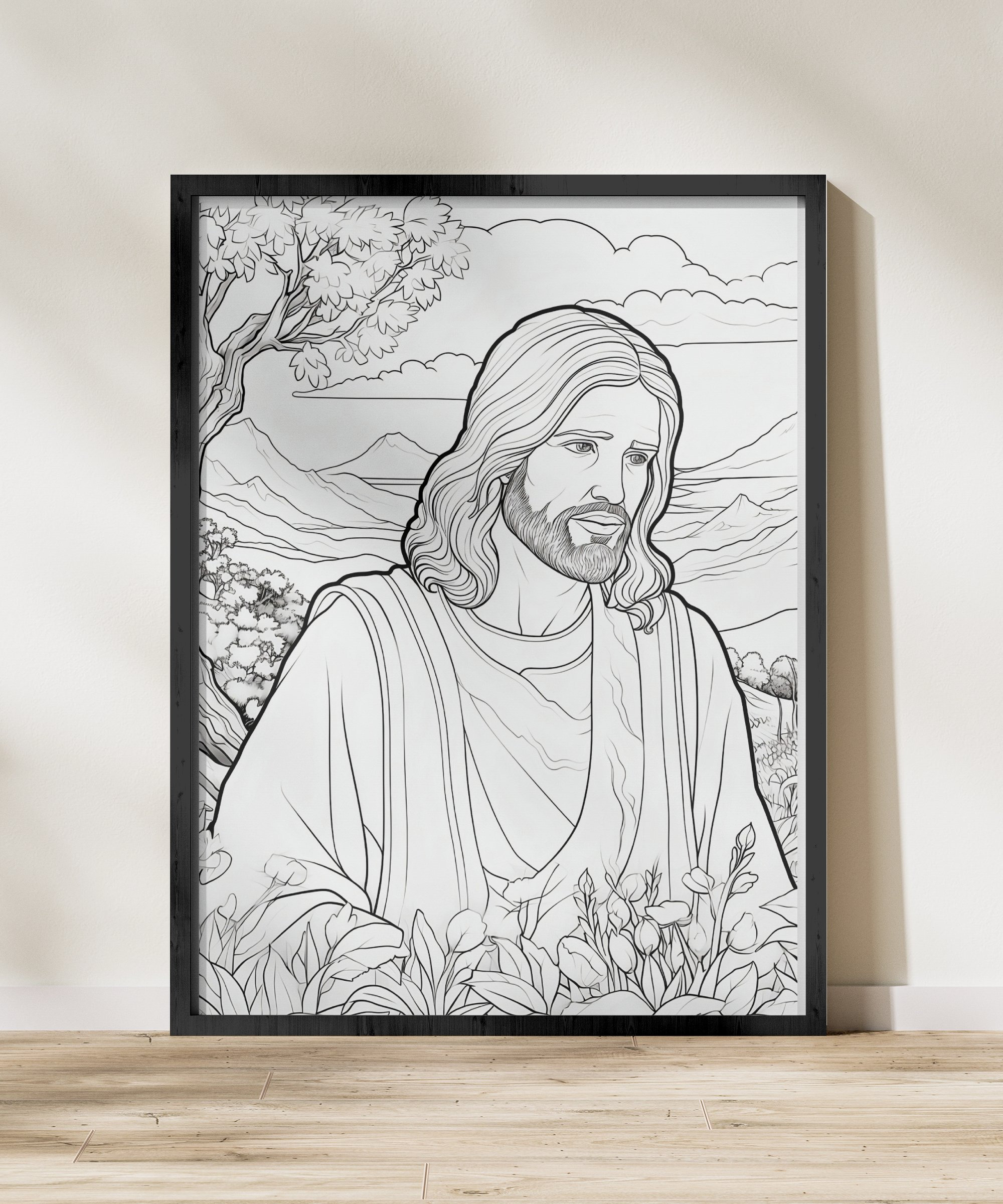 Jesus on the Mount Grayscale Coloring Page - Adult Instant Download ...