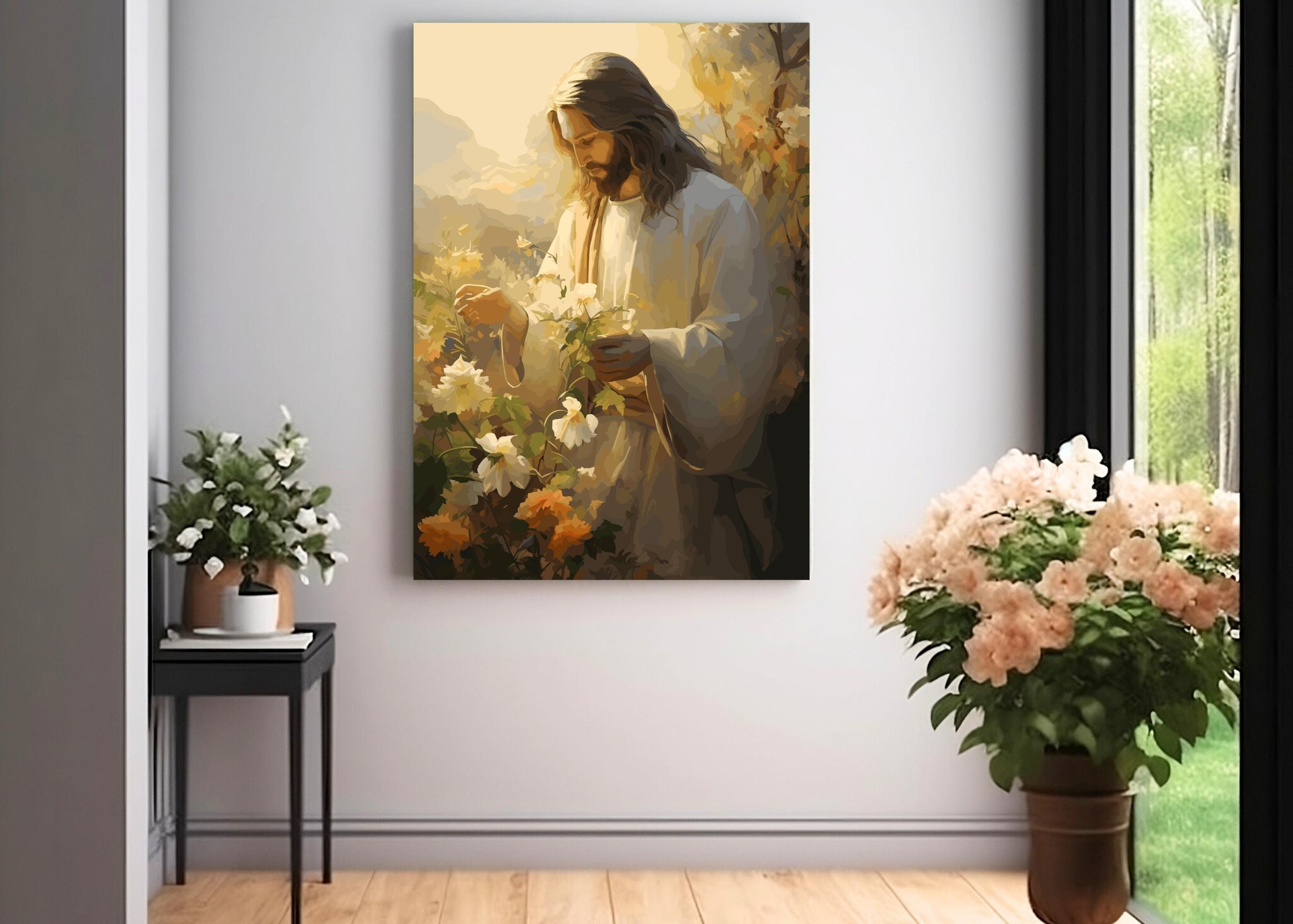 Christ and Flowers Print LDS Christian Art for the Gardener Portrait of ...
