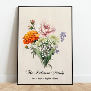 Personalized Birth Flower Family Bouquet Template - Custom Mother's Day ...