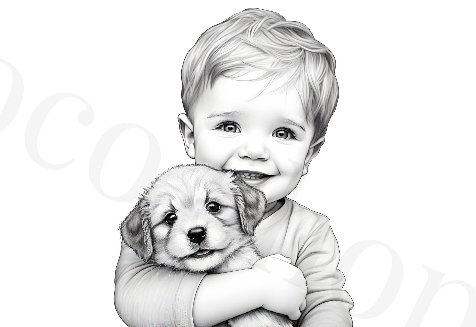 Adorable Boy Coloring Page Printable Grayscale Illustration PDF Premium ...