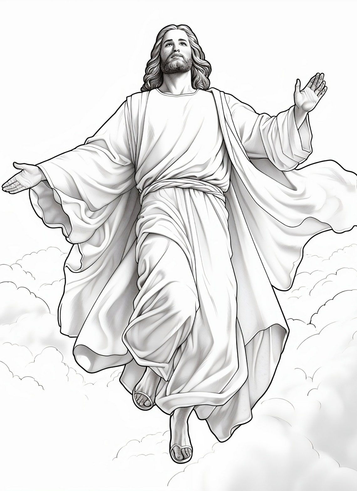 Jesus Ascending to Heaven Grayscale Adult Coloring Page Instant ...