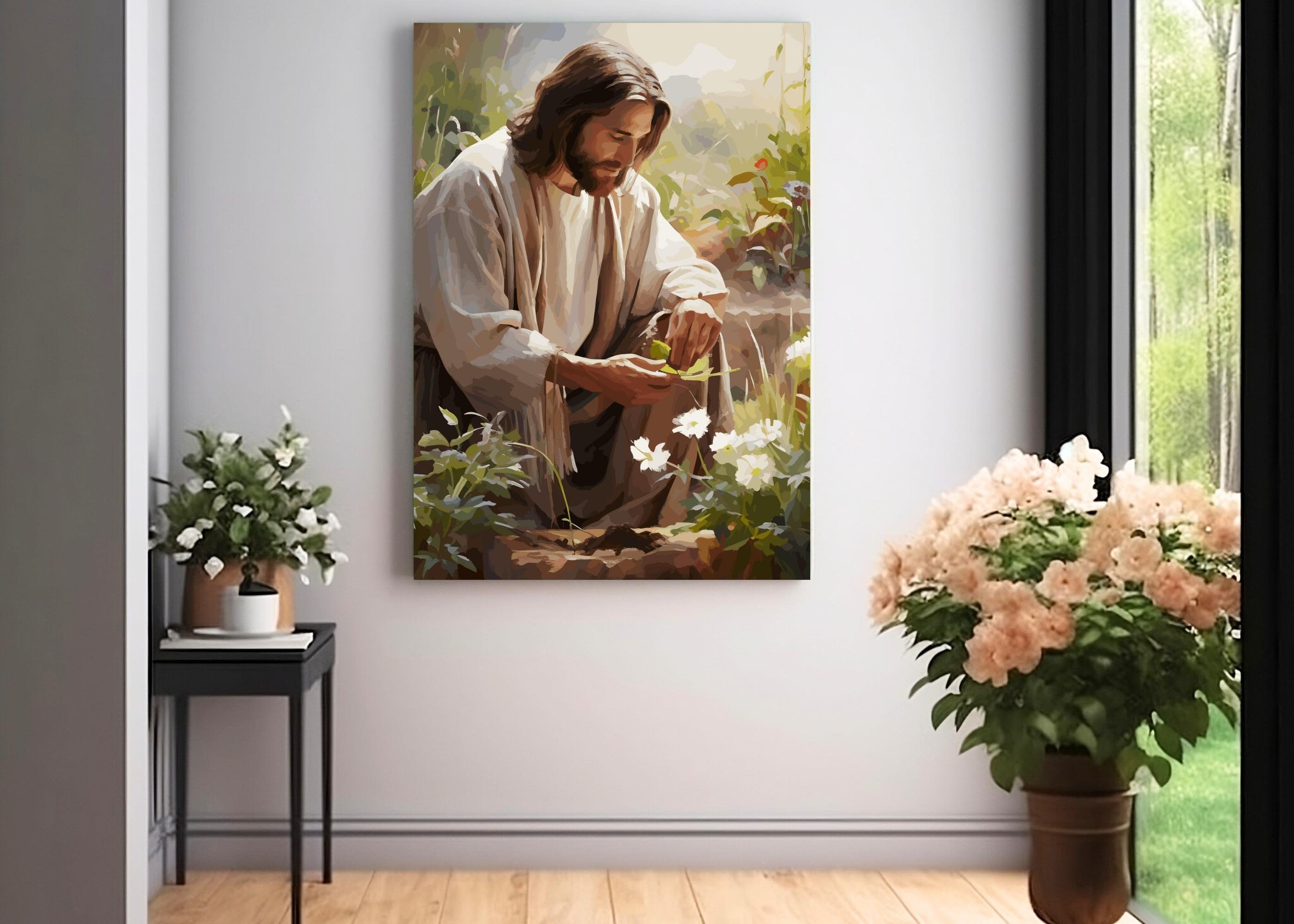 Christ and Flowers Print - LDS Art for Gardeners - Religious Portrait ...