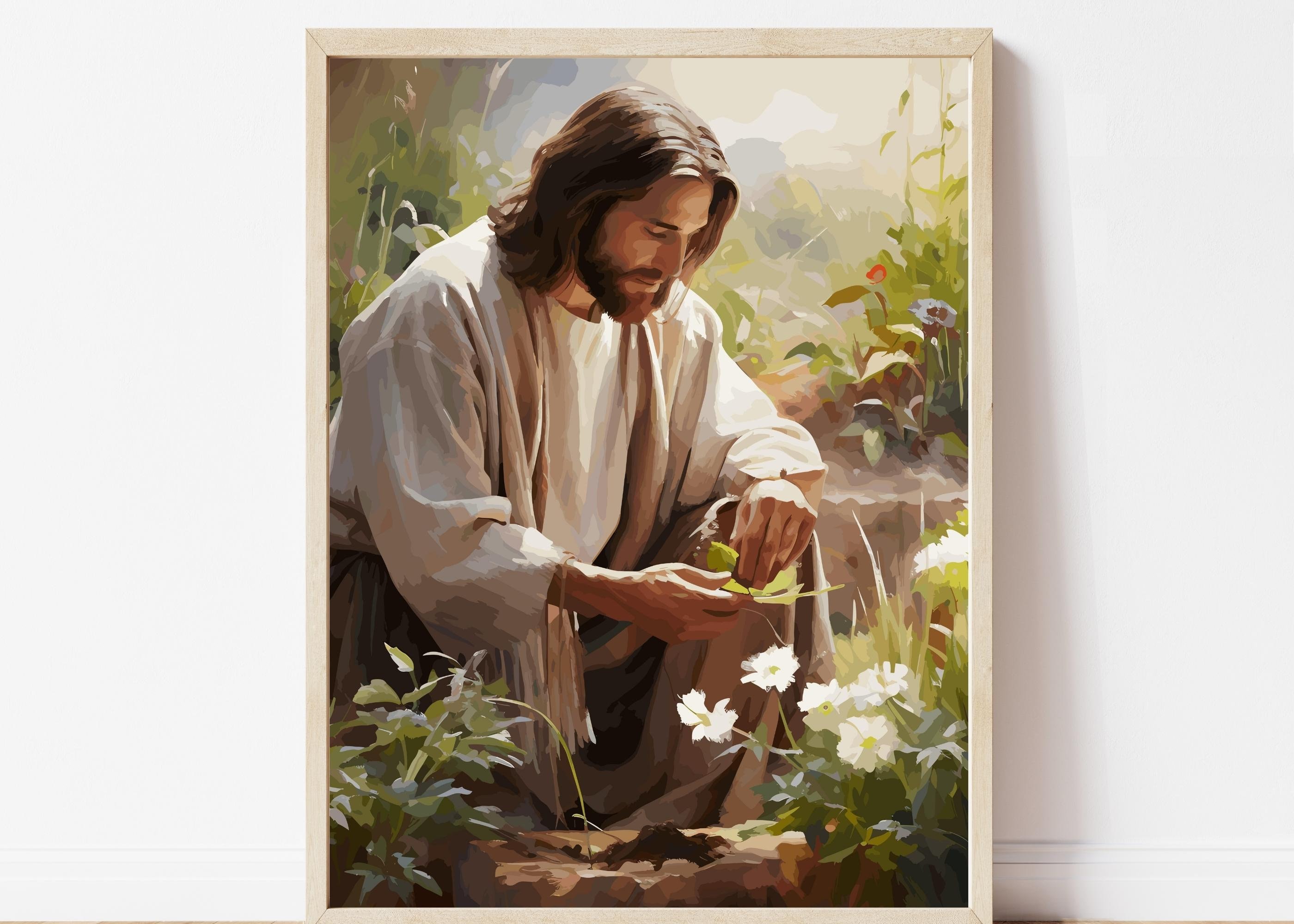 Christ and Flowers Print - LDS Art for Gardeners - Religious Portrait ...