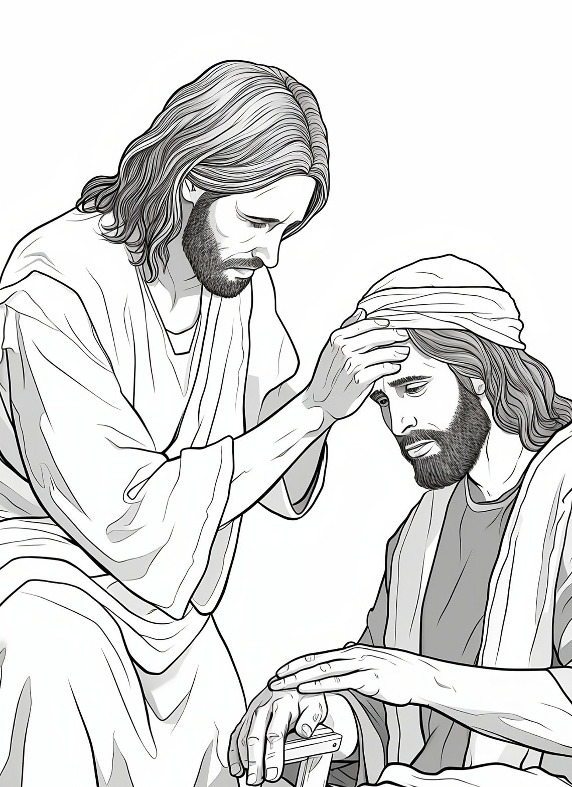 Jesus Healing Blind Man Grayscale Coloring Page Adult Printable Instant ...
